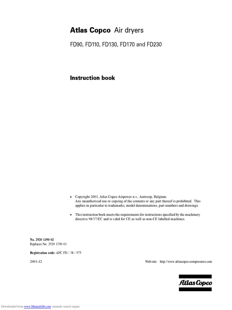 Atlas Copco Air Dryers: FD90, FD110, FD130, FD170 and FD230 | PDF ...