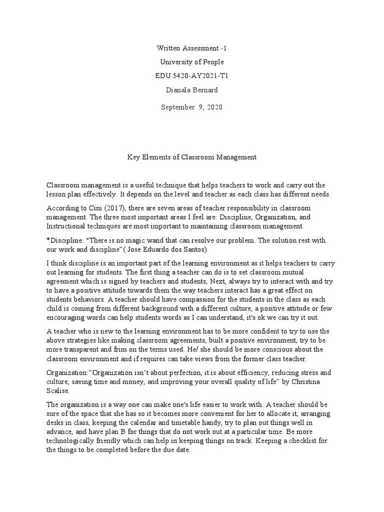 Unit 1 Writing Aseesment - EDUC | PDF | Classroom Management | Education Theory
