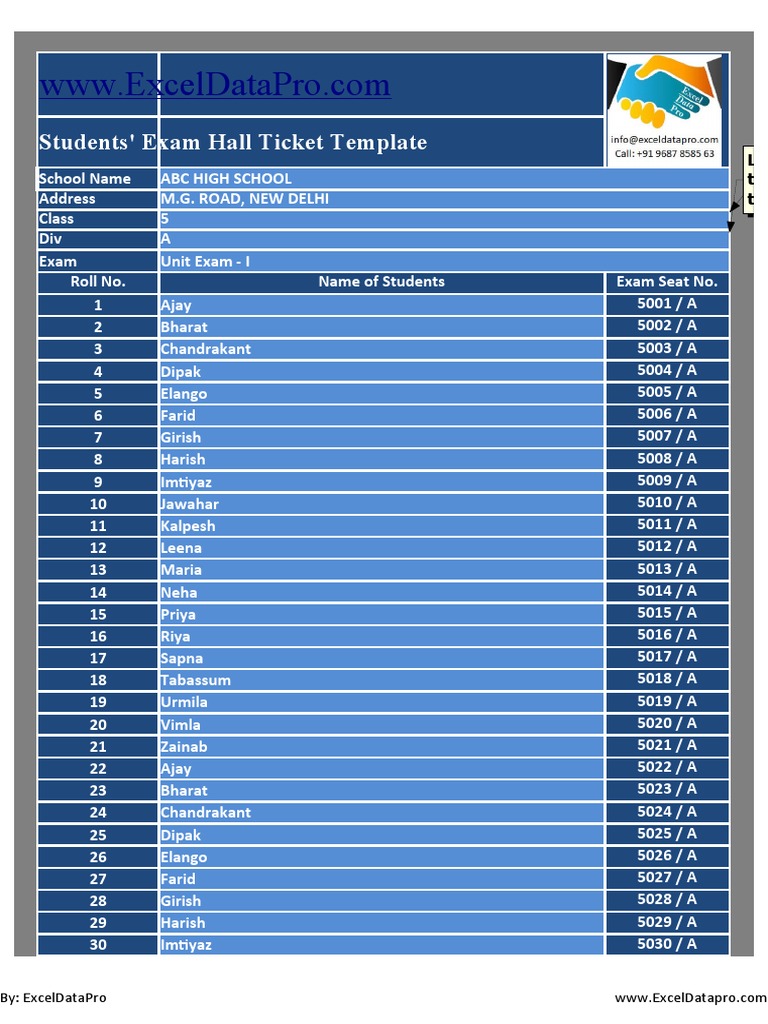 Students' Exam Hall Ticket Template | PDF