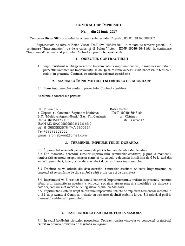 Contract De Imprumut