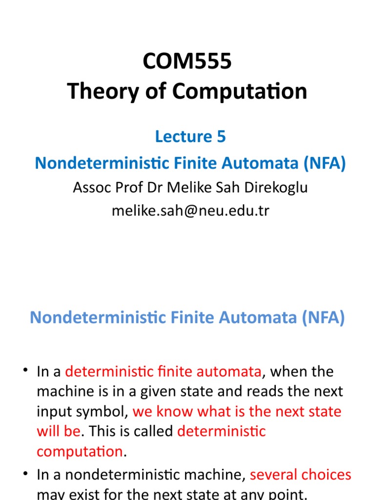 COM555 Theory of Computation: Nondeterministic Finite Automata (NFA) | PDF