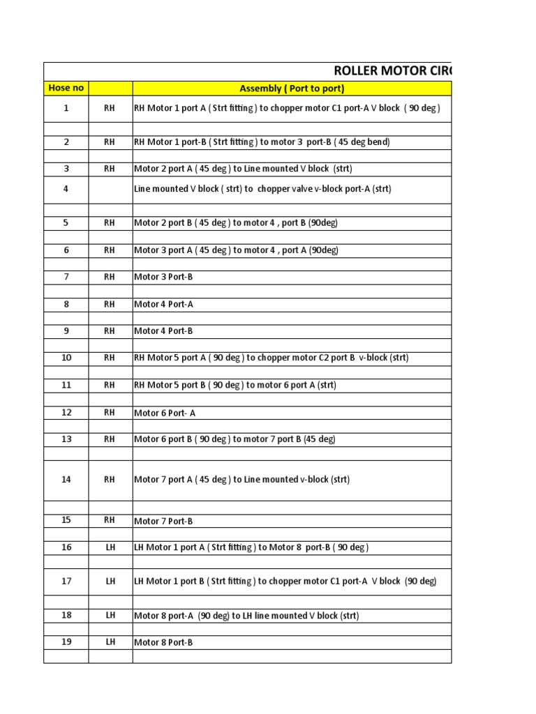 Roller Motor Circuit Routing: Hose No Assembly (Port To Port ...