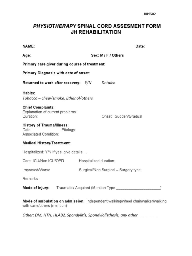 Spinal Cord Assesment Form PT | PDF | Anatomical Terms Of Motion ...