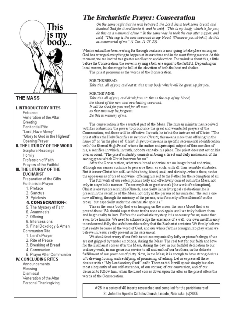 The Eucharistic Prayer: Consecration | PDF | Eucharist | Mass (Liturgy)