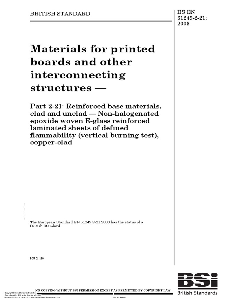 BS en 61249-2-21-2003 (2004) | PDF | Materials | Chemistry