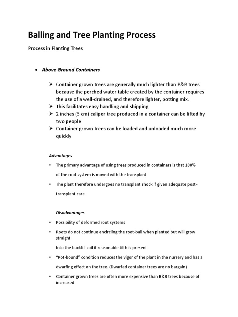 Balling and Tree Planting Process: Advantages | PDF | Trees | Plant Nursery
