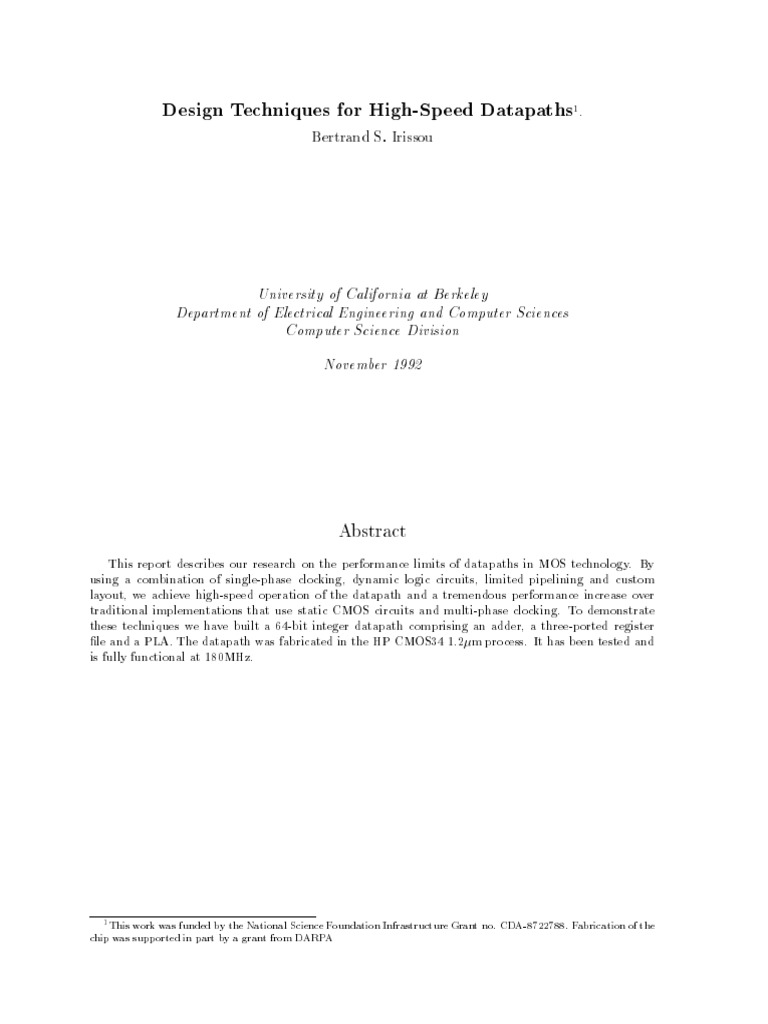 High-Speed CMOS Datapath Design Techniques: A Case Study of a 64-bit 250MHz Integer Datapath ...