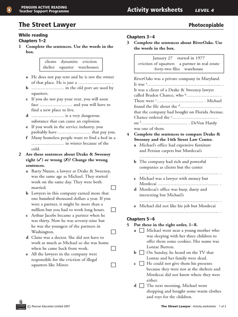 The Street Lawyer Activity Worksheets | PDF | Violence