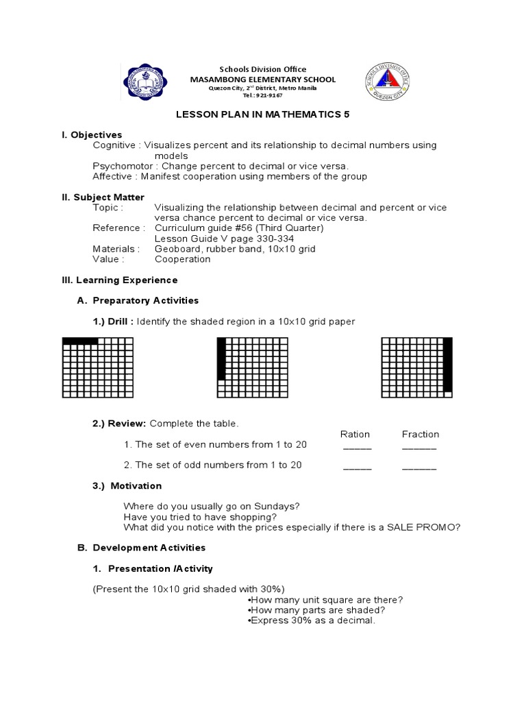 Decimals and Percent Lesson Plan | PDF | Decimal | Fraction (Mathematics)