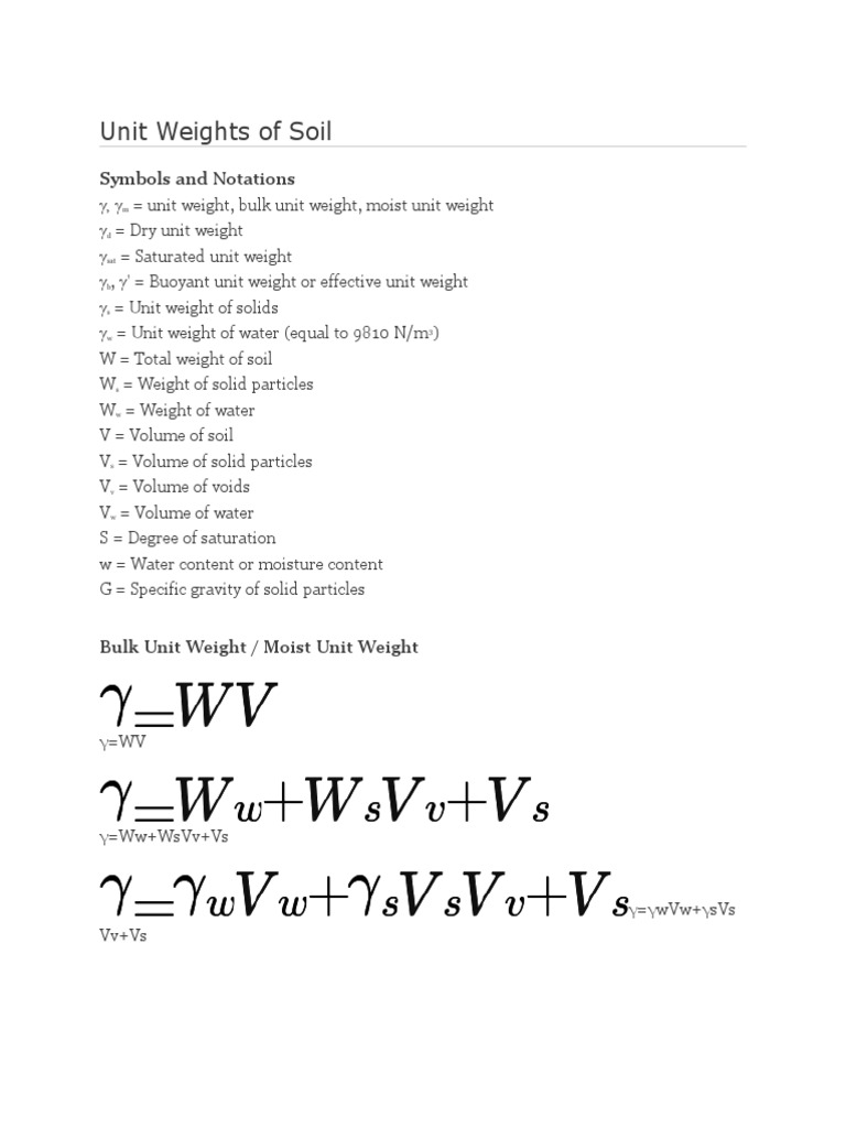Unit Weights of Soil: Symbols and Notations | PDF | Density | Soil
