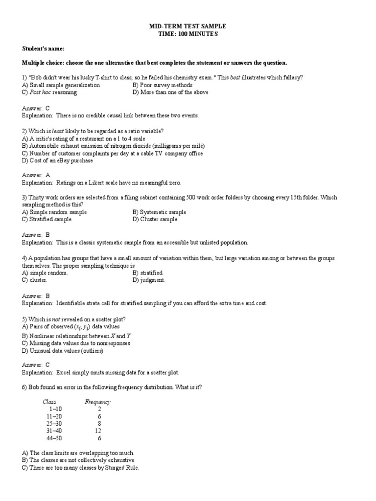 Review Mid Term Exam 2 Answer Keys | PDF | Mode (Statistics) | Outlier