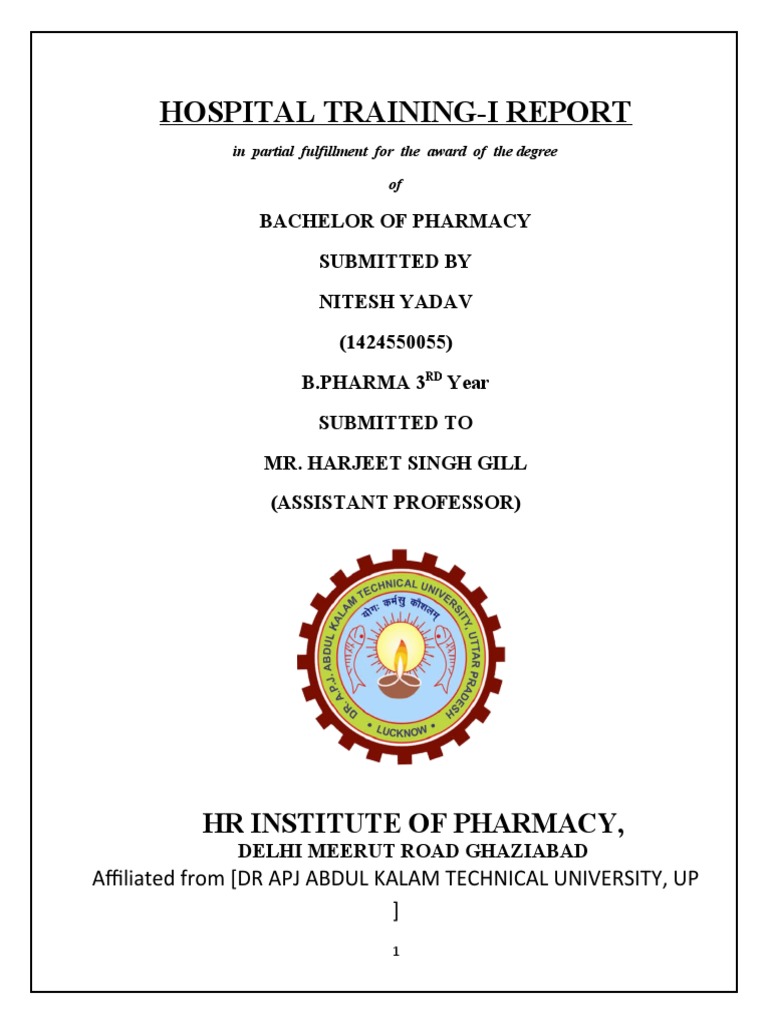 Hospital Training Report for B.Pharm | PDF