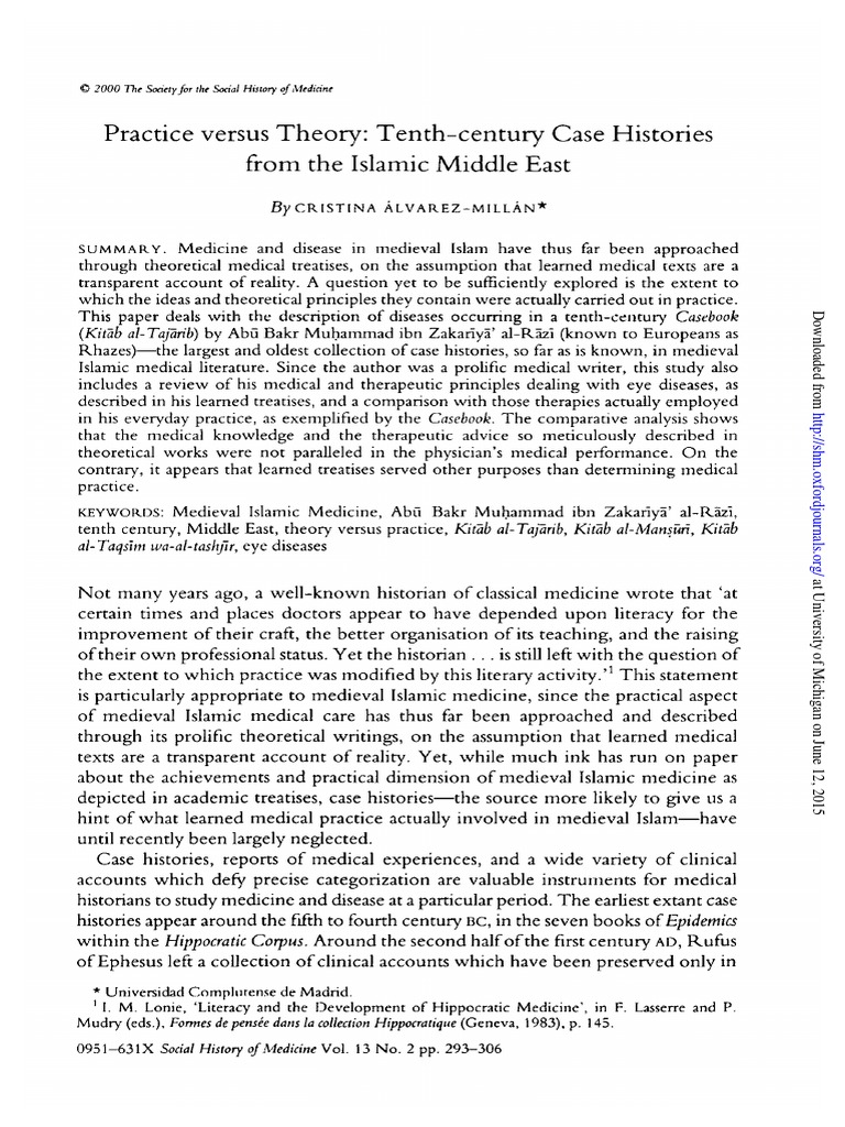 Practice Versus Theory Tenth-Century Case Histories From The Islamic ...