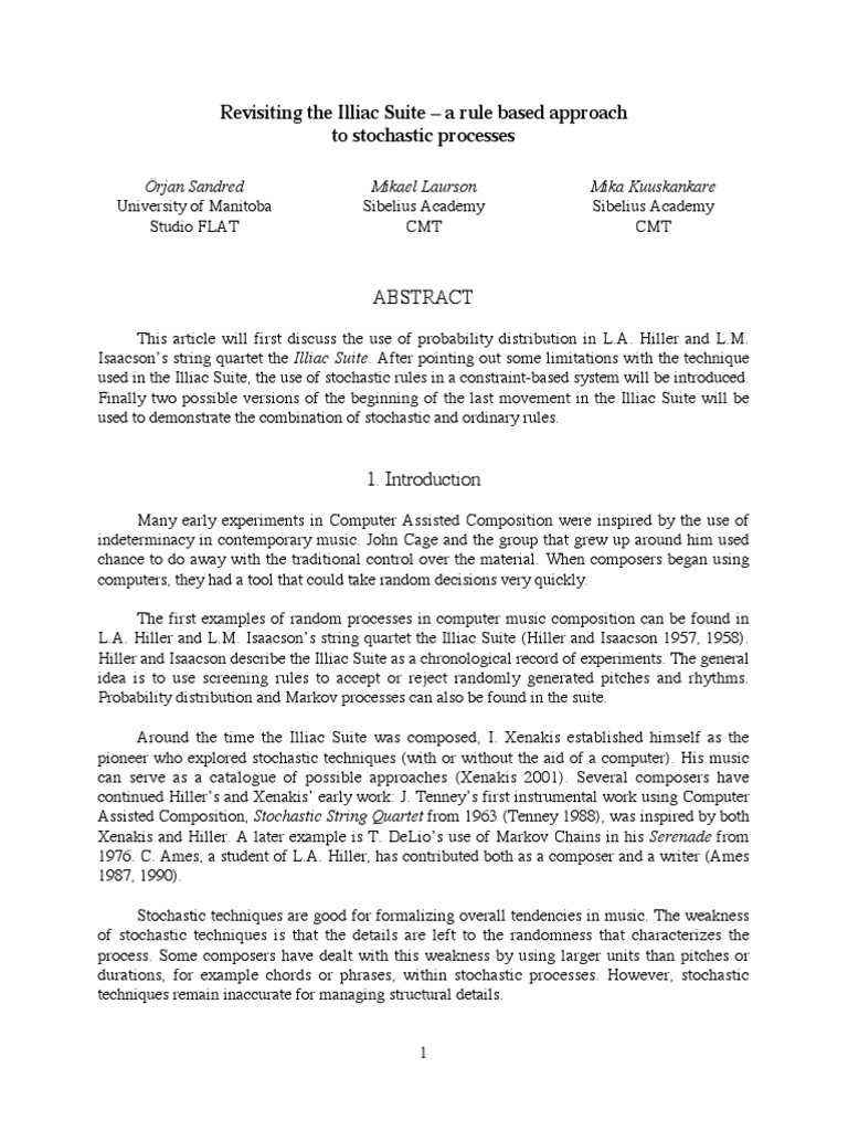 Revisiting The Illiac Suite PDF | PDF | Harmony | Interval (Music)