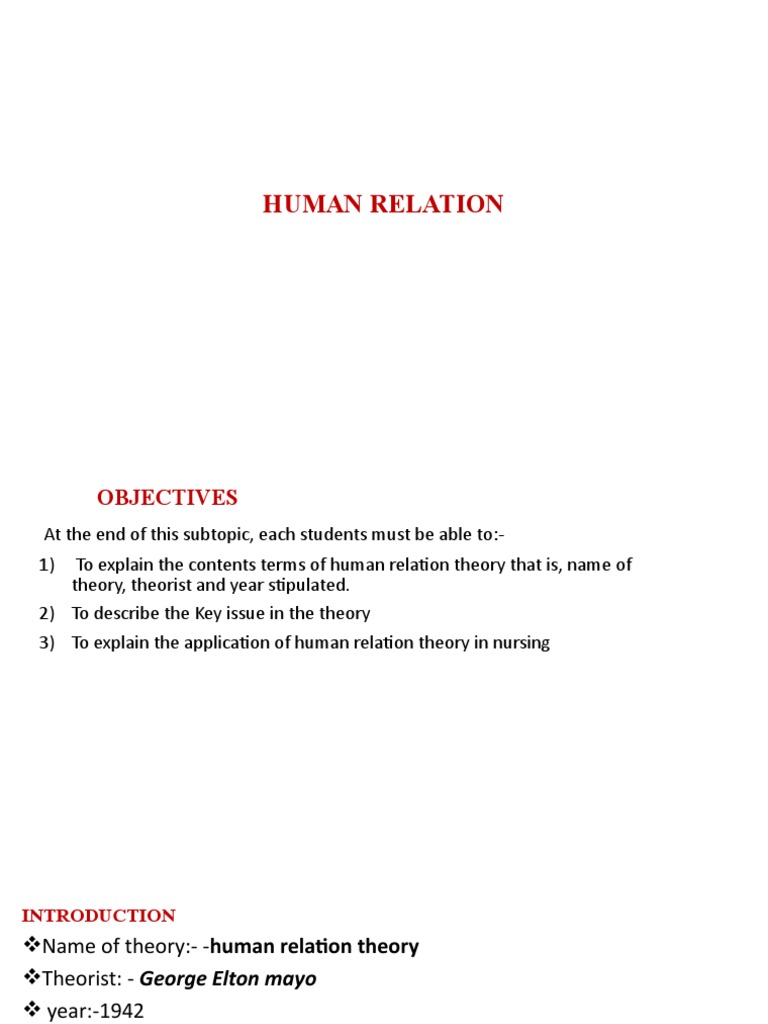 Human Relation Theory | PDF | Nursing | Leadership
