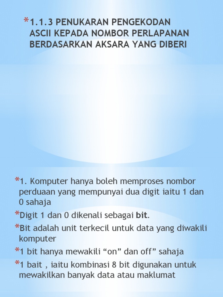 1.1.3 Penukaran Pengekodan ASCII Kepada Nombor Perlapanan | PDF