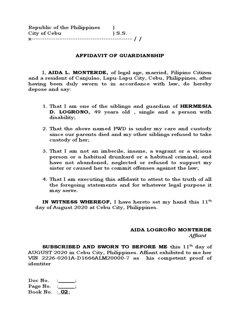 Affidavit of Guardianship | PDF
