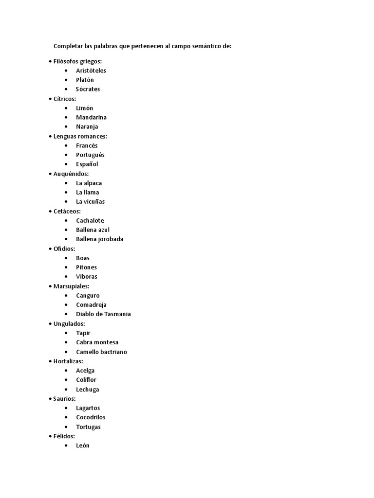 Completar Las Palabras Que Pertenecen Al Campo Semántico de | PDF