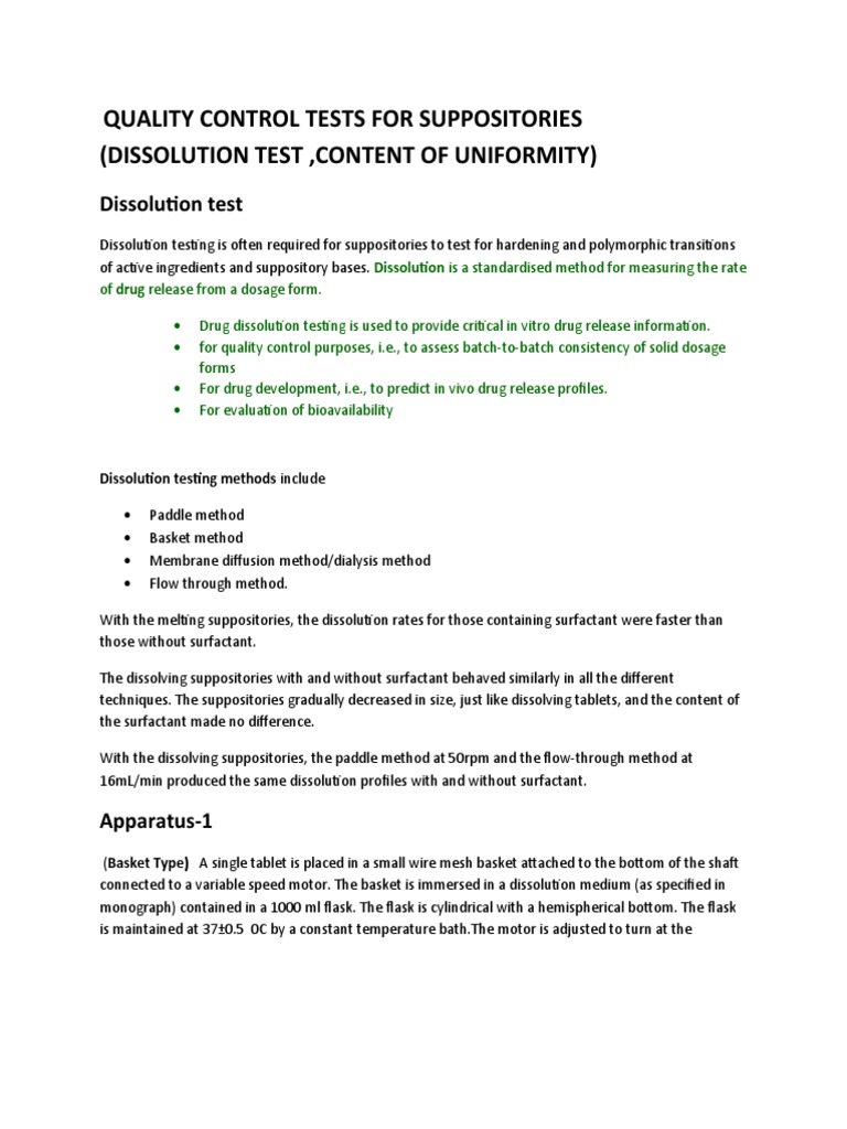 Quality Control Tests For SUPPOSITORIES | PDF | Assay | Physical Sciences