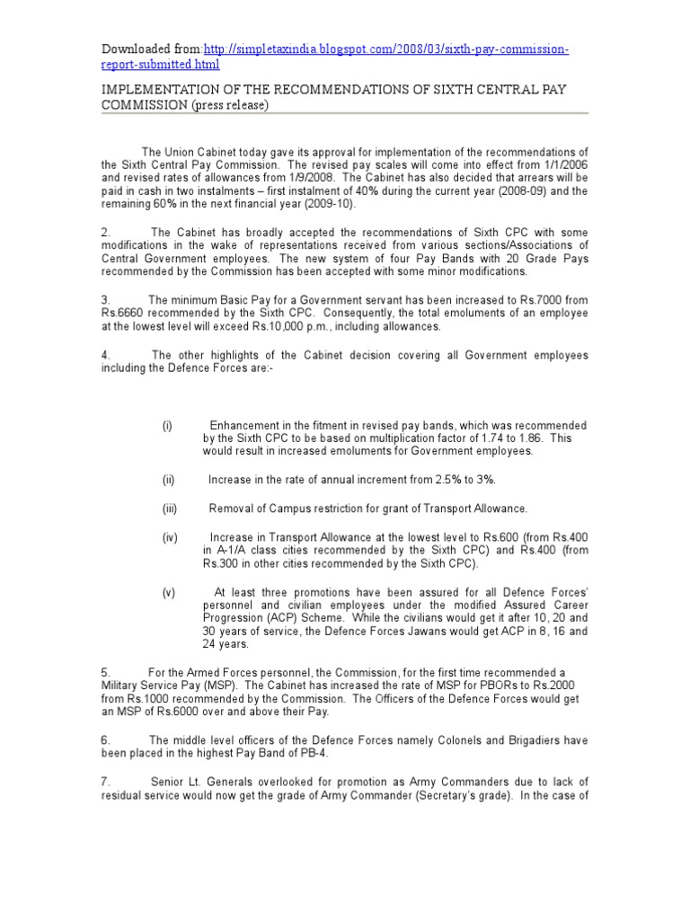 Downloaded From: Implementation of The Recommendations of Sixth Central ...