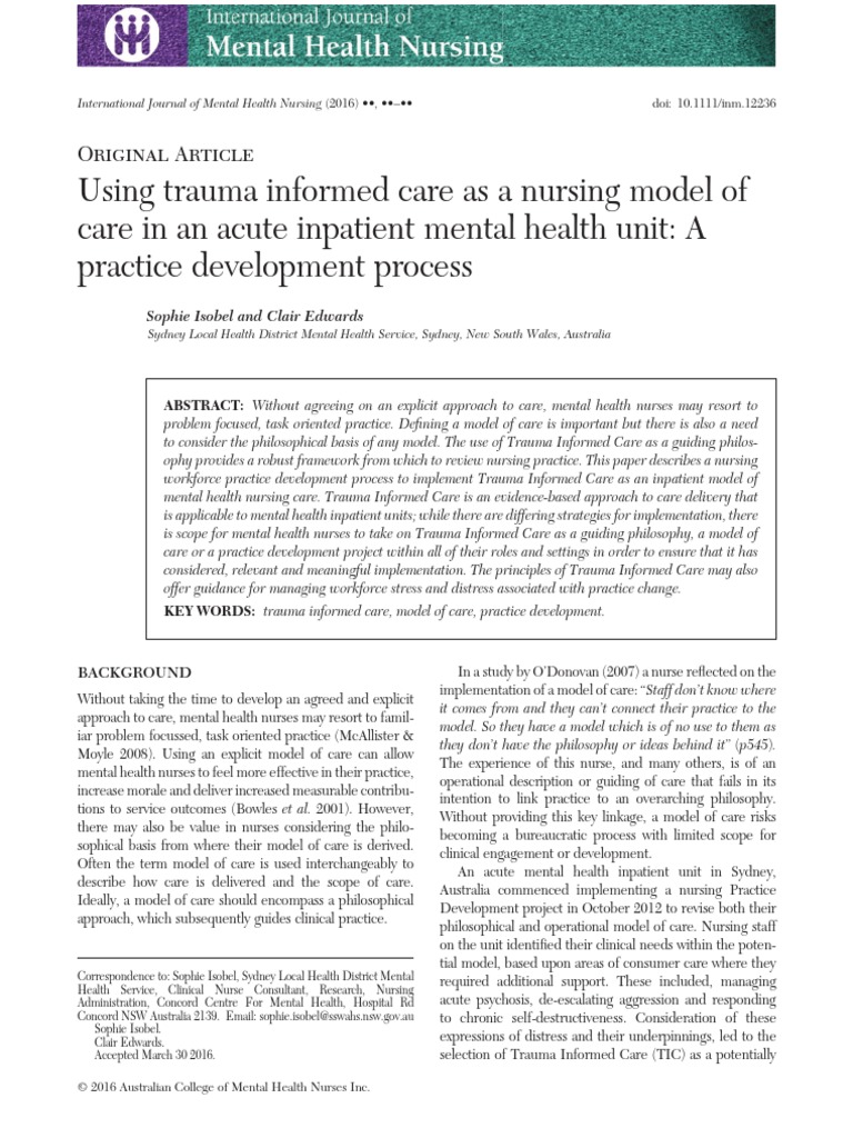 Using Trauma Informed Care As A Nursing Model of C | PDF | Recovery ...