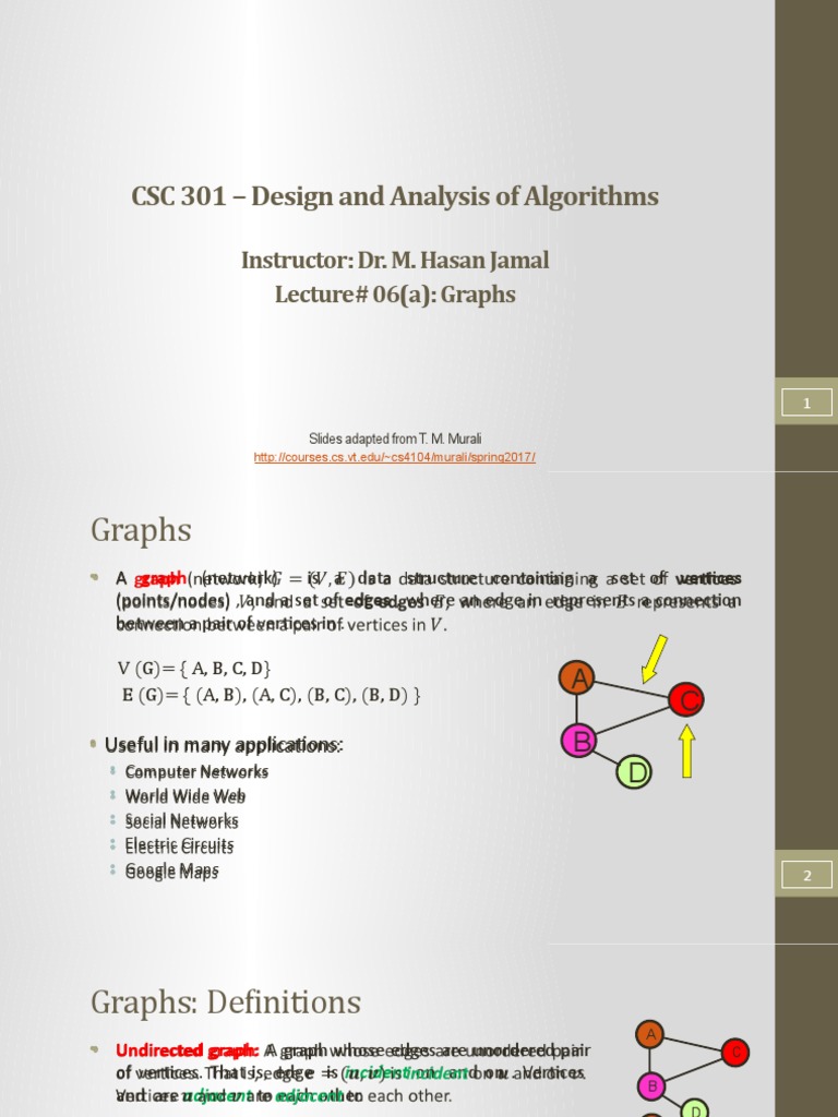CSC 301 - Design and Analysis of Algorithms: Instructor: Dr. M. Hasan Jamal Lecture# 06 (A ...