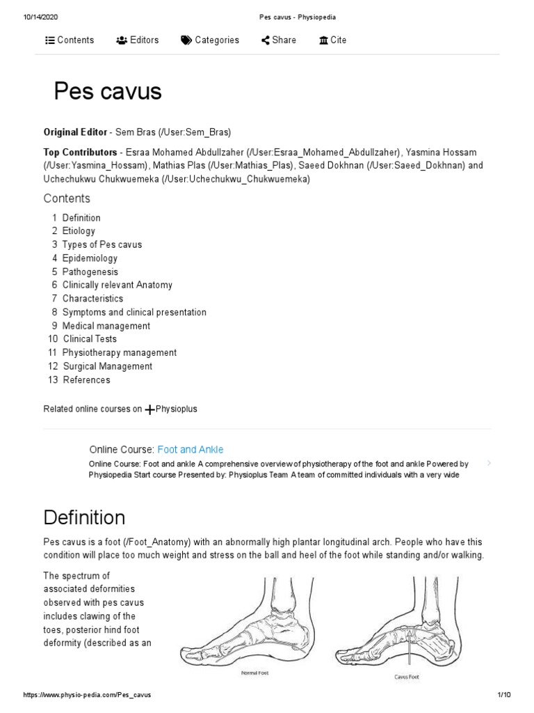 Pes Cavus - Physiopedia | PDF | Human Anatomy | Foot