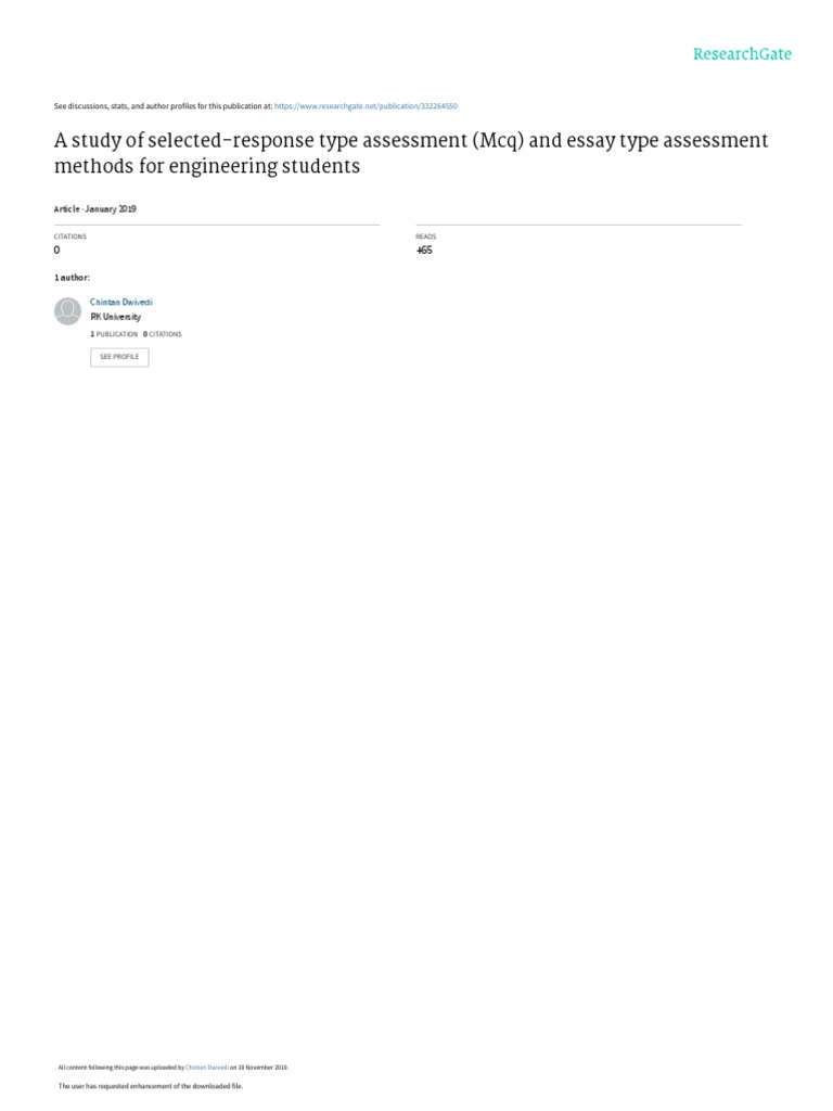 A Study of Selected-Response Type Assessment (MCQ) and Essay Type ...