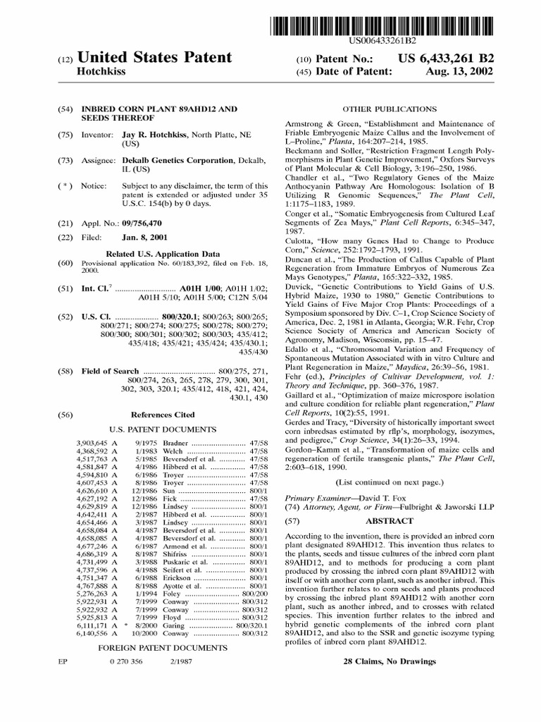 2002 - United States Patent | PDF | Plant Breeding | Hybrid (Biology)