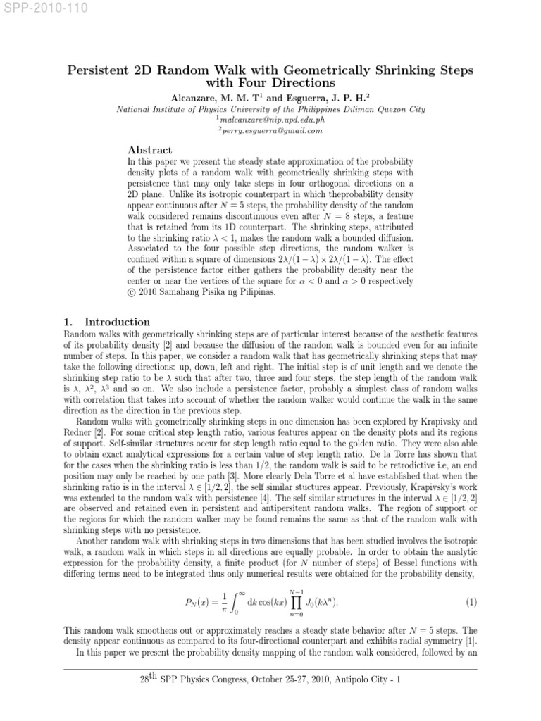 Persistent 2D Random Walk With Geometrically Shrinking Steps With Four ...