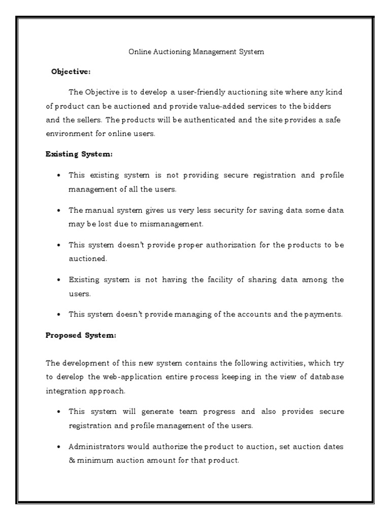 Online Auctioning Management System | PDF