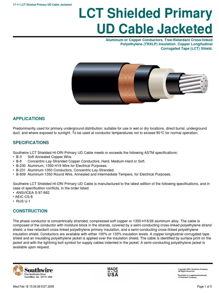 LCT Shielded Primary UD Cable Jacketed: Applications | PDF | Electrical ...