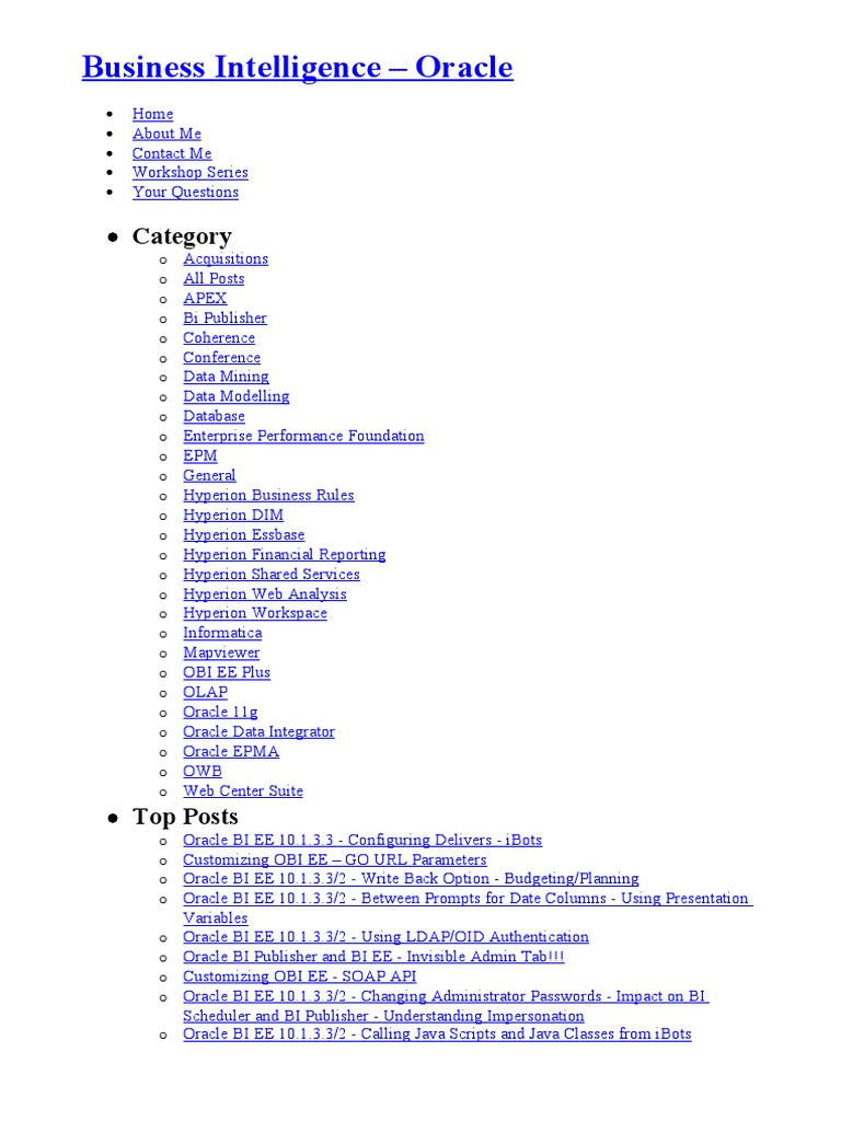 Business Intelligence - Oracle: Category | PDF | Metadata | Oracle Database