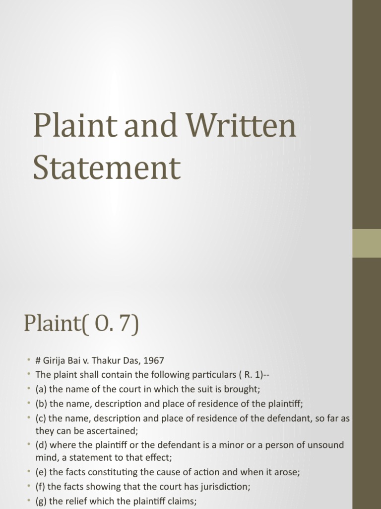 Plaint and Written Statement | PDF