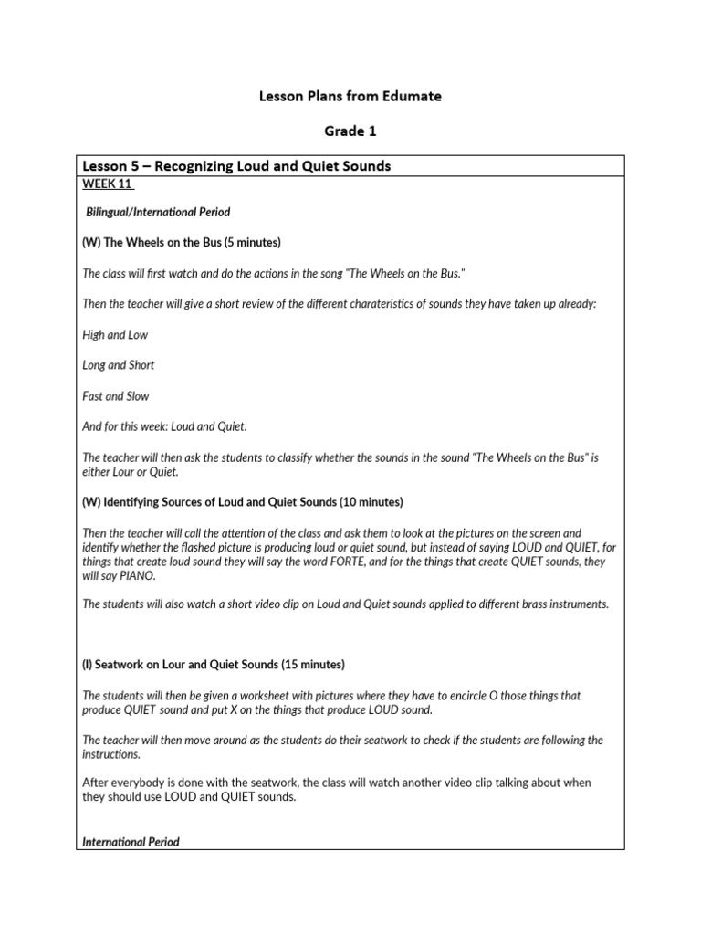 Loud and Quiet Sounds Lesson Plan | PDF | Performing Arts | Sound