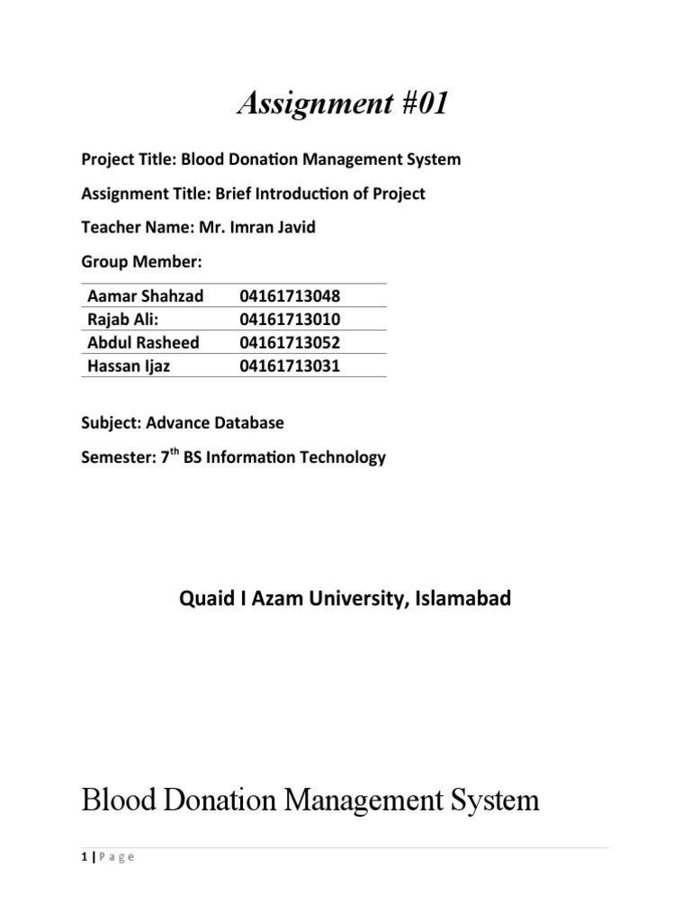 Assignment #01: Blood Donation Management System | PDF