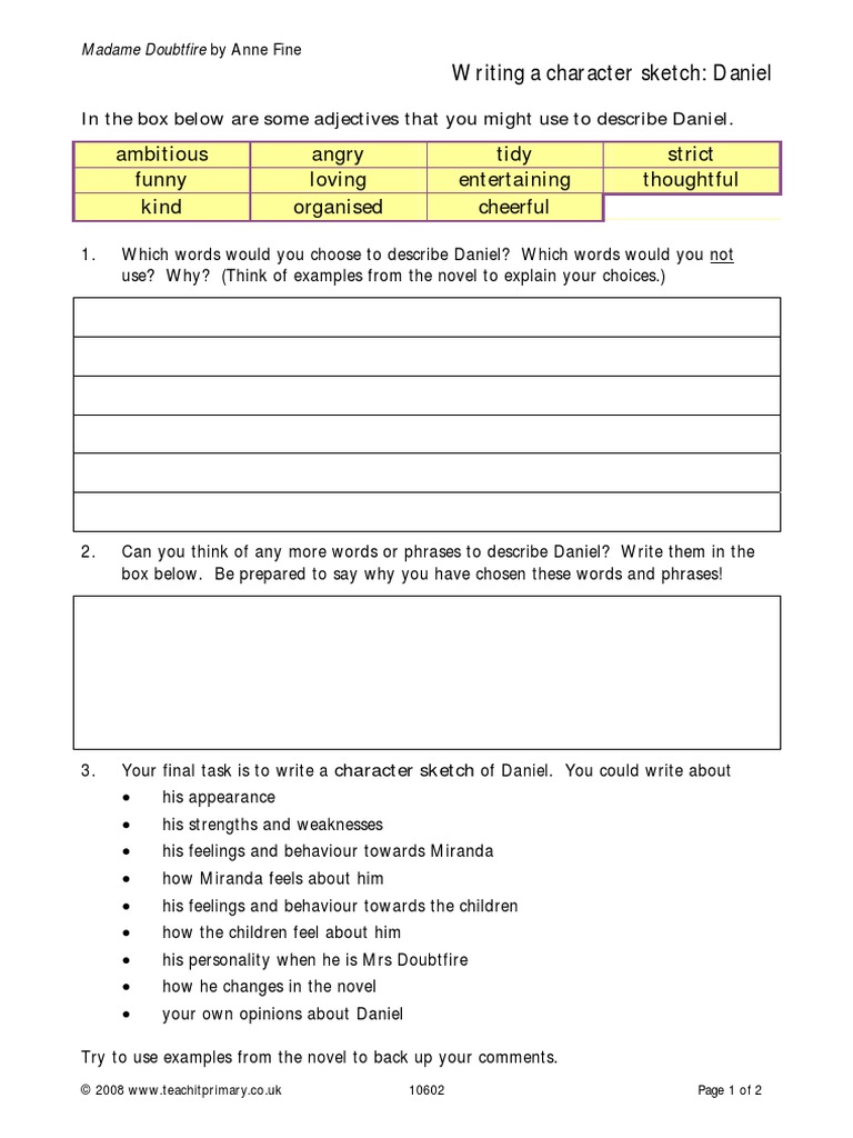 Writing A Character Sketch: Daniel | PDF