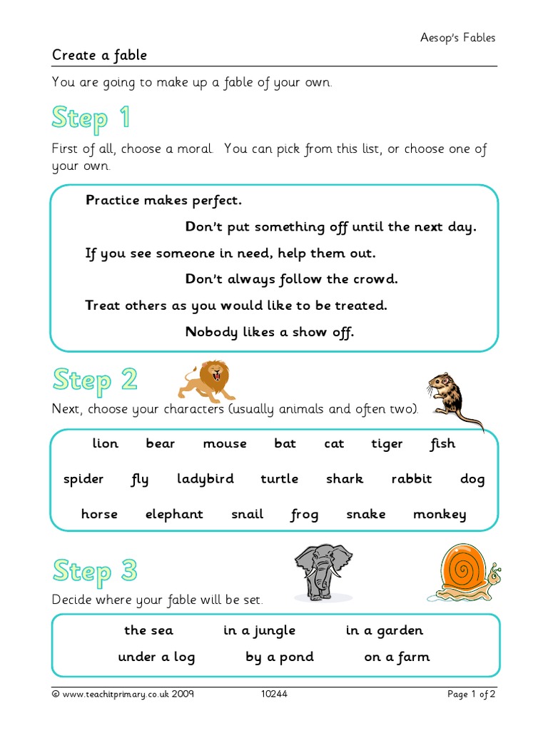 Create A Fable: You Are Going To Make Up A Fable of Your Own | PDF