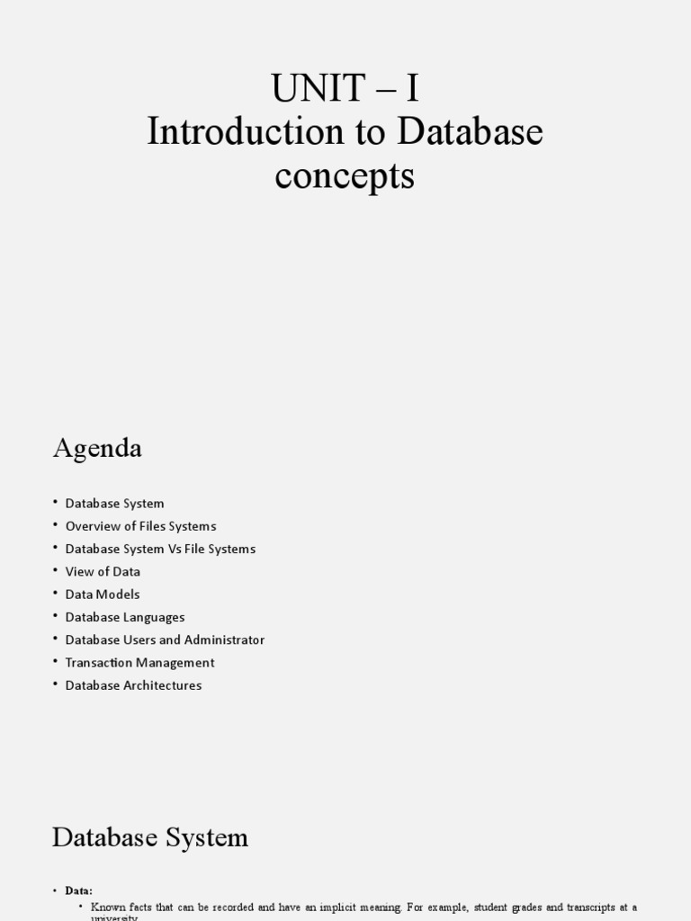Unit - I Introduction To Database Concepts | PDF | Relational Database ...
