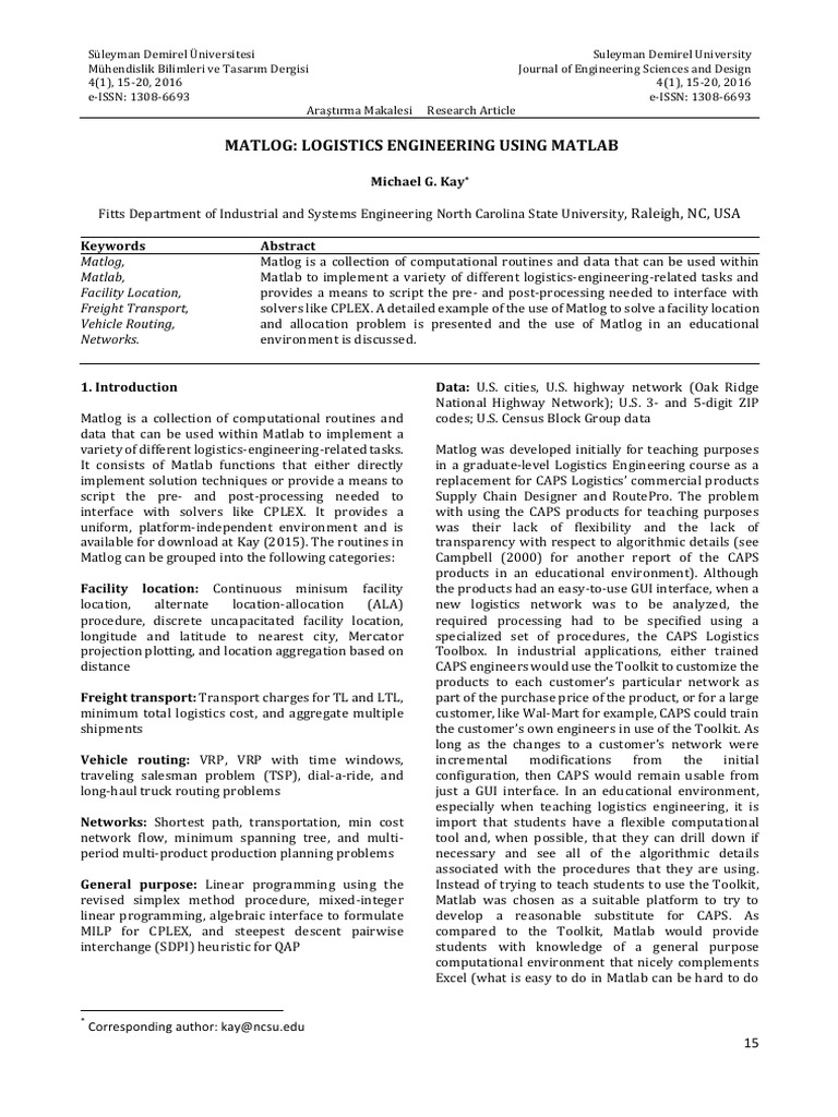 Matlog - Logistics Engineering Using Matlab PDF | PDF | Mathematical Optimization | Matlab