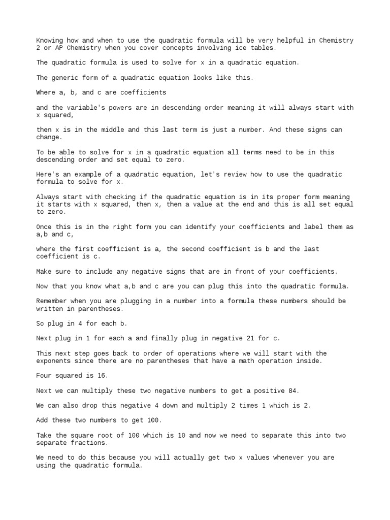 (English) How To Use The Quadratic Formula in Chemistry (DownSub - Com ...