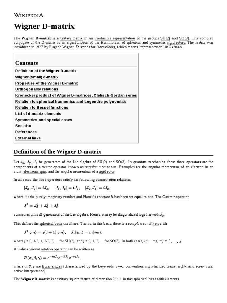 Wigner D-Matrix | PDF | Lie Groups | Abstract Algebra