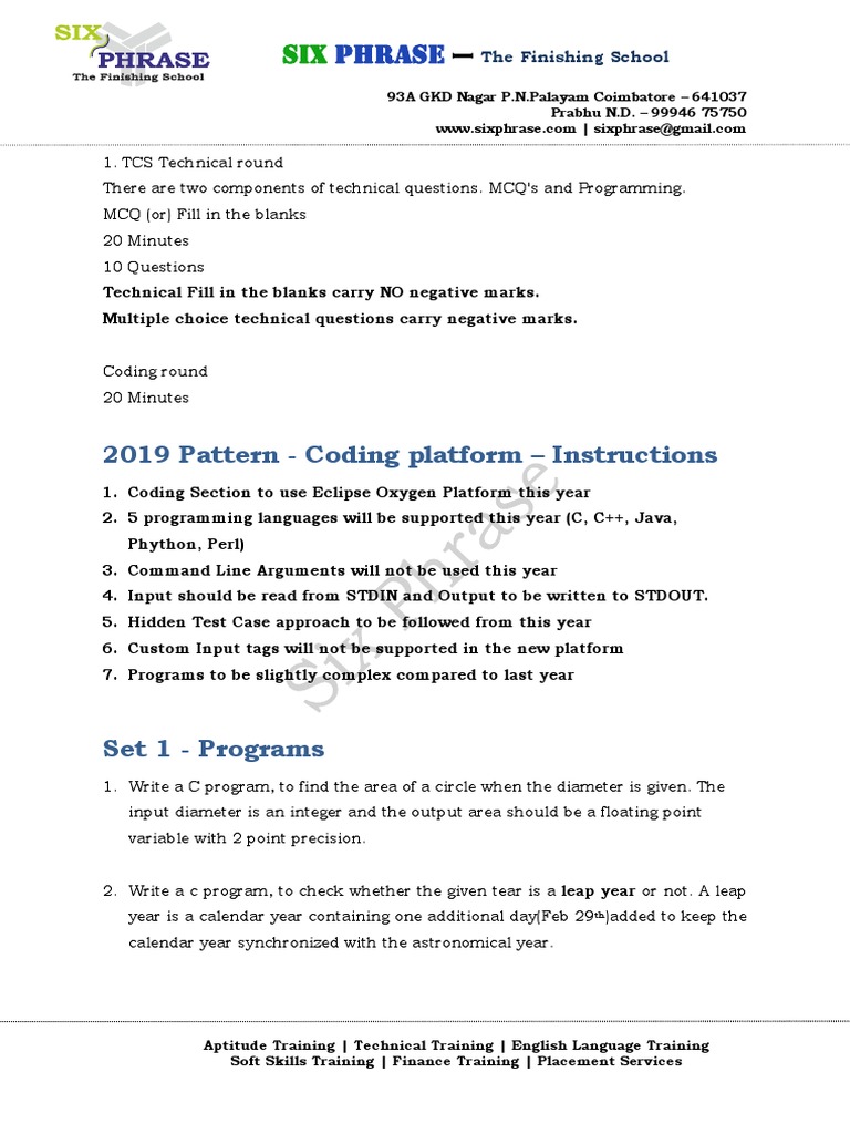 6phrase - 2019 - TCS - Coding Section | PDF | Parameter (Computer ... 6phrase - 2019 - TCS - Coding Section | PDF | Parameter (Computer ...
