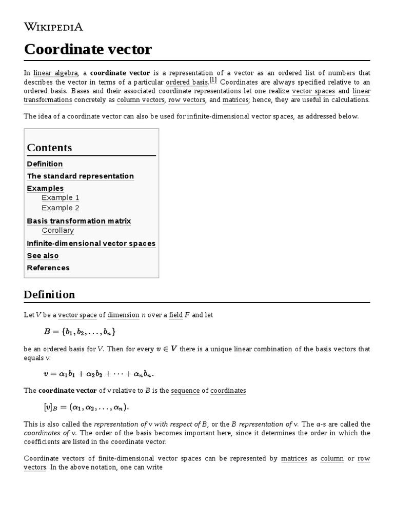 Coordinate Vector: The Standard Representation Examples | PDF | Vector ...