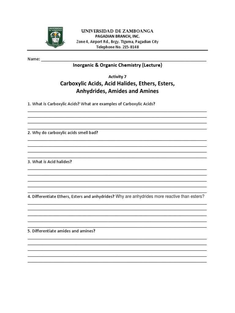 Activity 7 - Carboxylic Acids, Acid Halides, Ethers, Esters | PDF ...