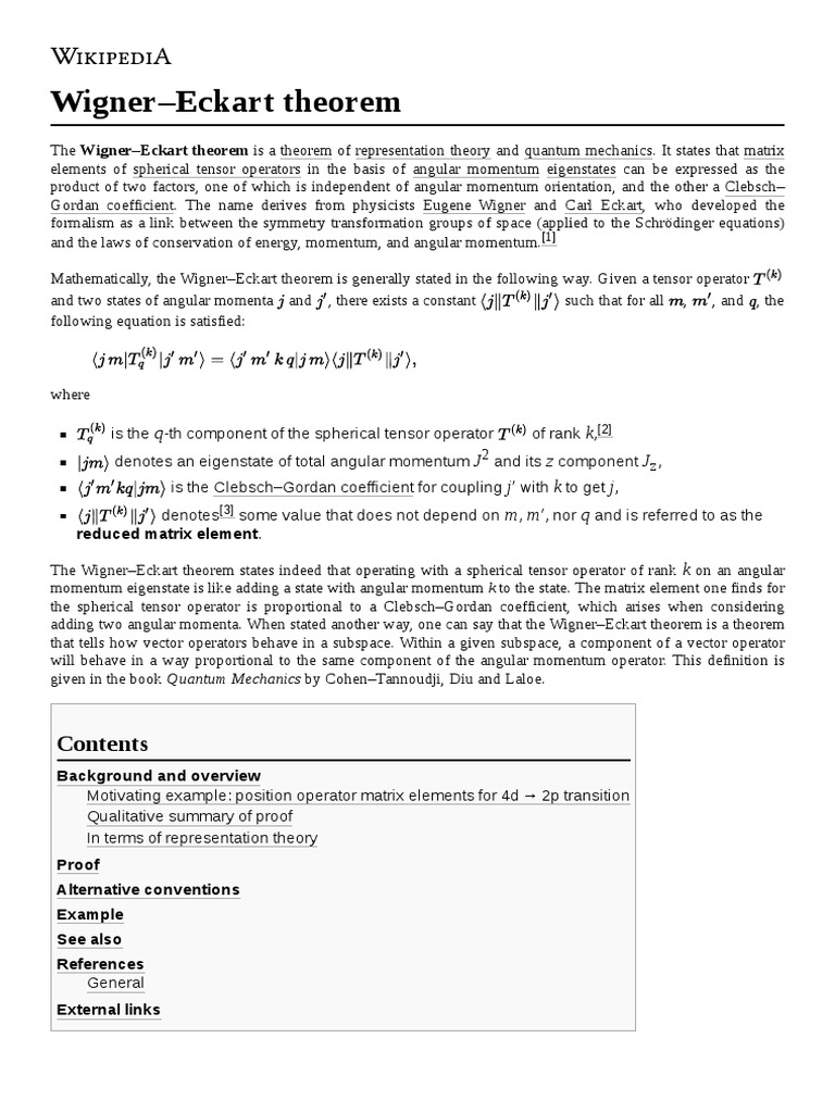 Wigner-Eckart Theorem | PDF | Theoretical Physics | Space