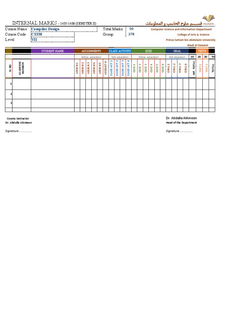 Format - of - INTERNAL MARK - No Practical | PDF | Computing ...