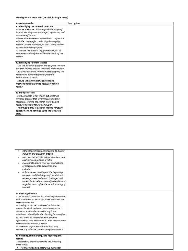 Scoping Review Worksheet | PDF | Scope (Computer Science) | Qualitative ...