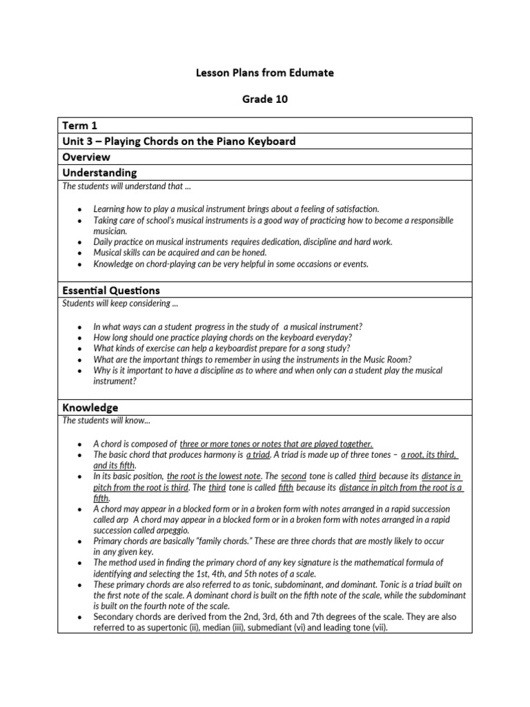 Revised Part 7 - Grade 10 Edumate - Playing Chords On The Piano ...