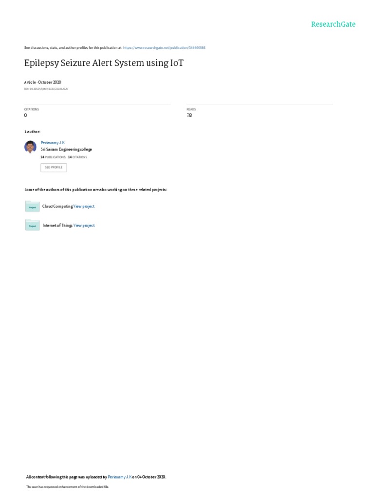 Epilepsy Seizure Alert System Using Iot: October 2020 | PDF ...